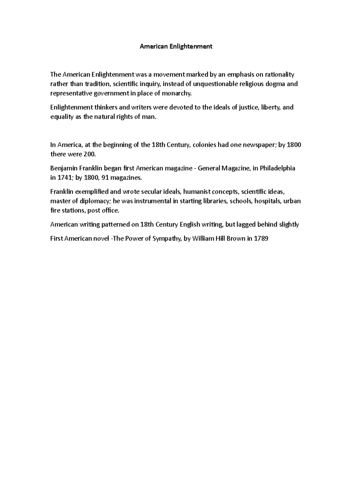 American Enlightenment period - American Enlightenment The American ...