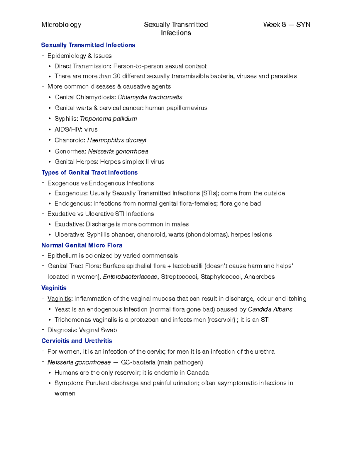 Microbiology; Week 8 SYN; STIs - Infections Sexually Transmitted ...