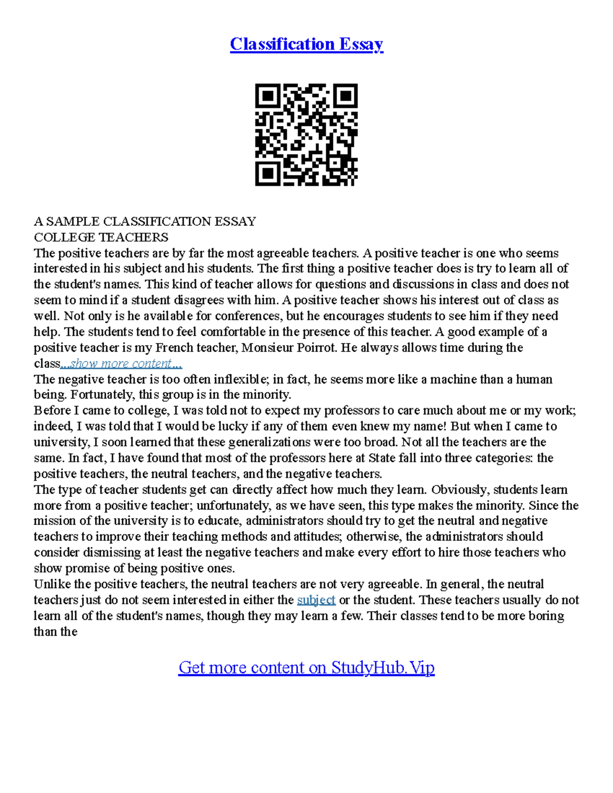 Example Of Classification And Division Essay Classification Essay A