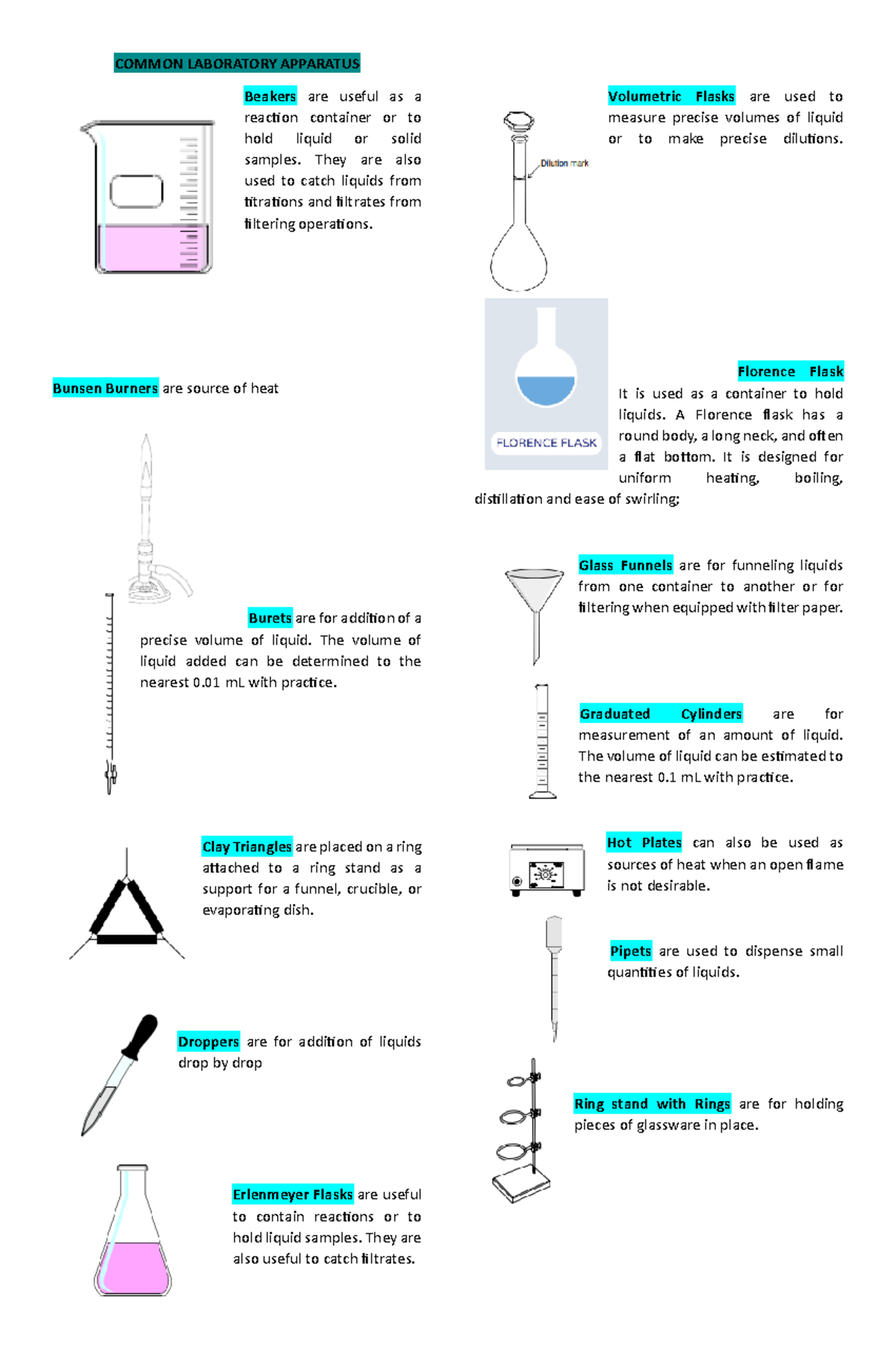 Common Laboratory Apparatus - COMMON LABORATORY APPARATUS Beakers are ...
