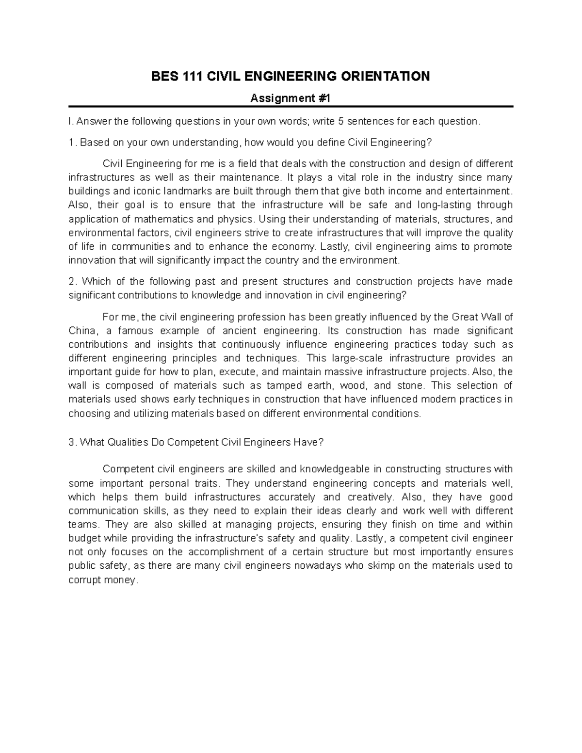 BES 111 Civil Engineering Orientation - BES 111 CIVIL ENGINEERING ...