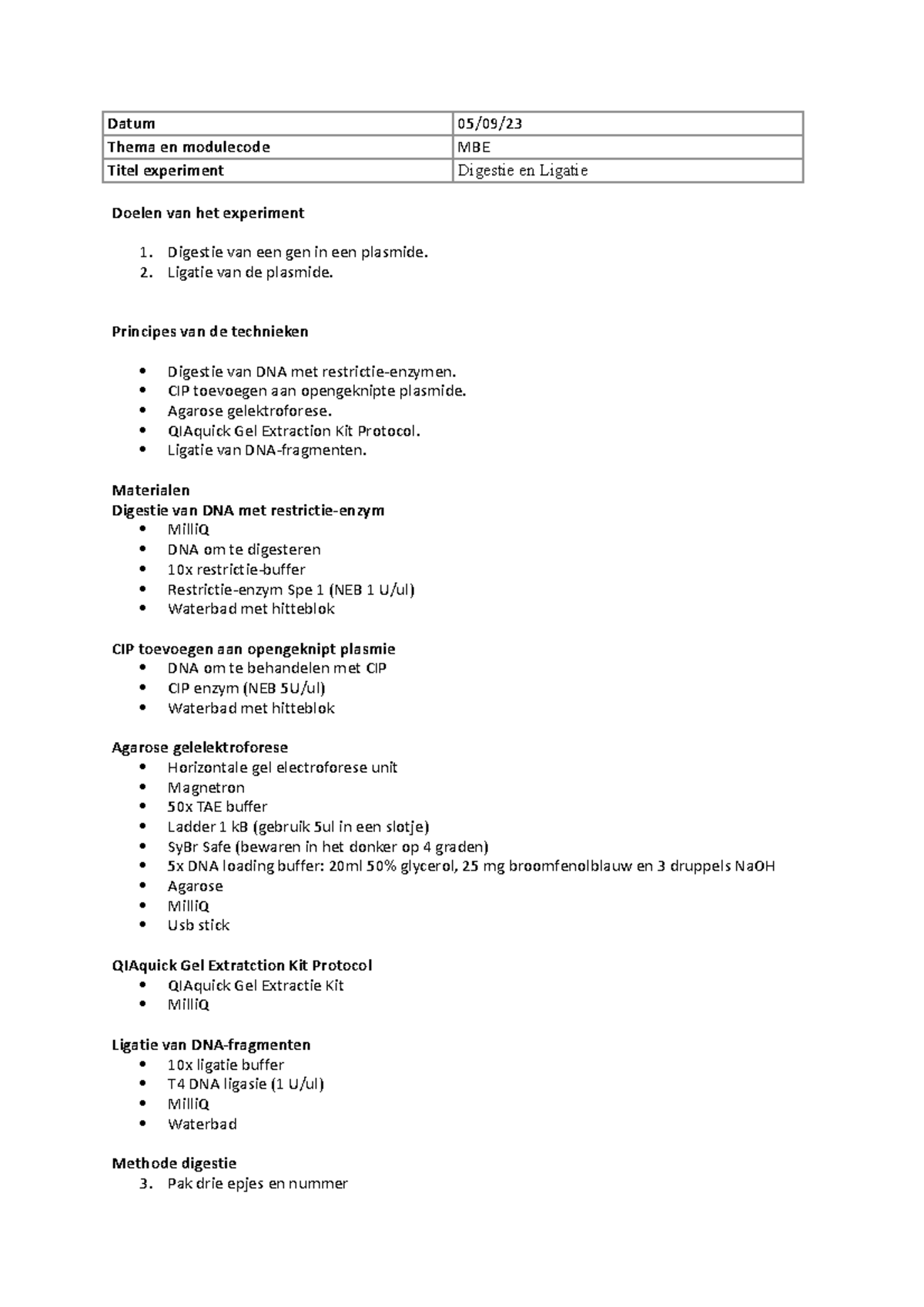 labjournaal pt 1 - Datum 05/09/ Thema en modulecode MBE Titel ...