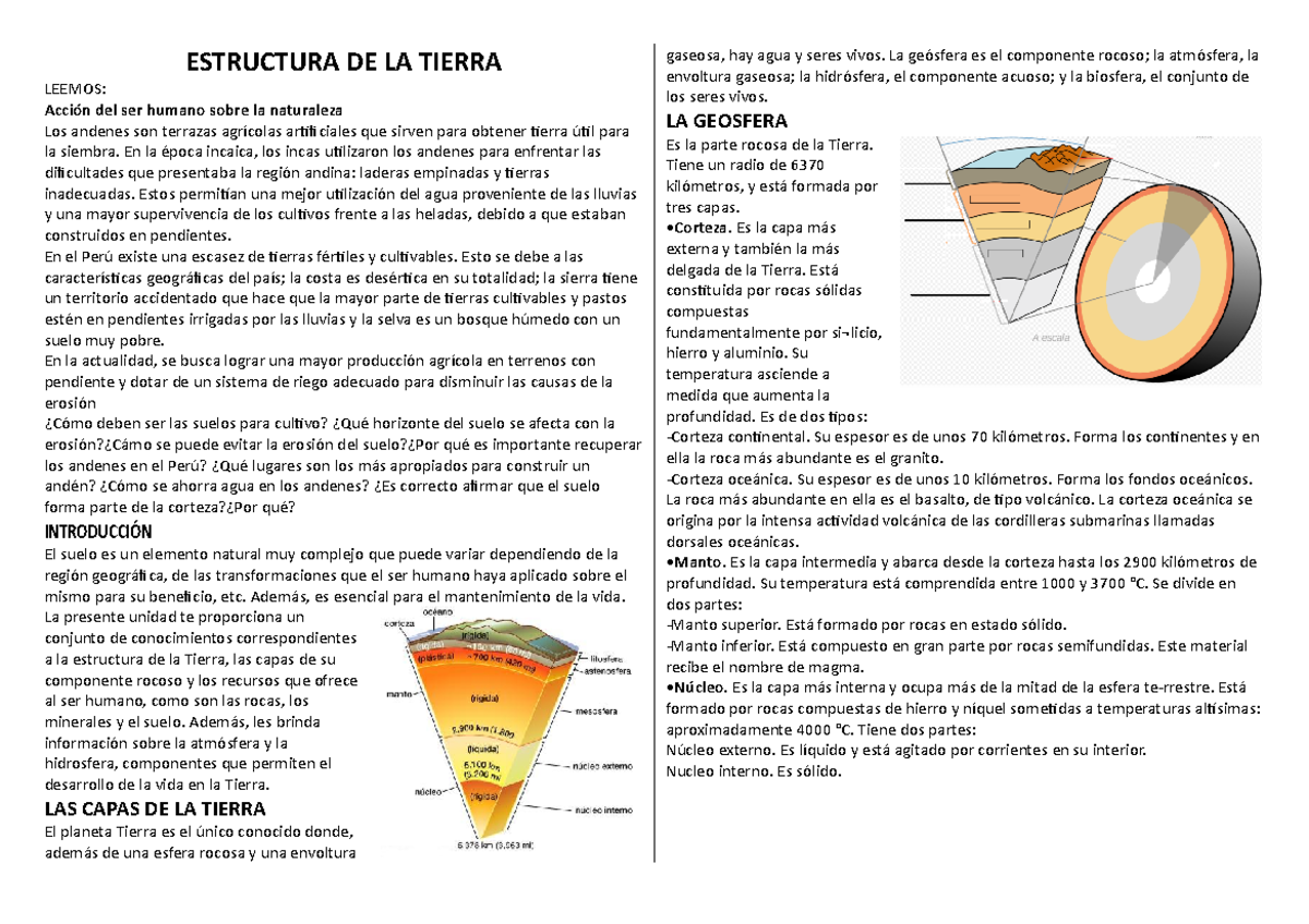 Estructura de la tierra - ESTRUCTURA DE LA TIERRA LEEMOS: Acción del ...