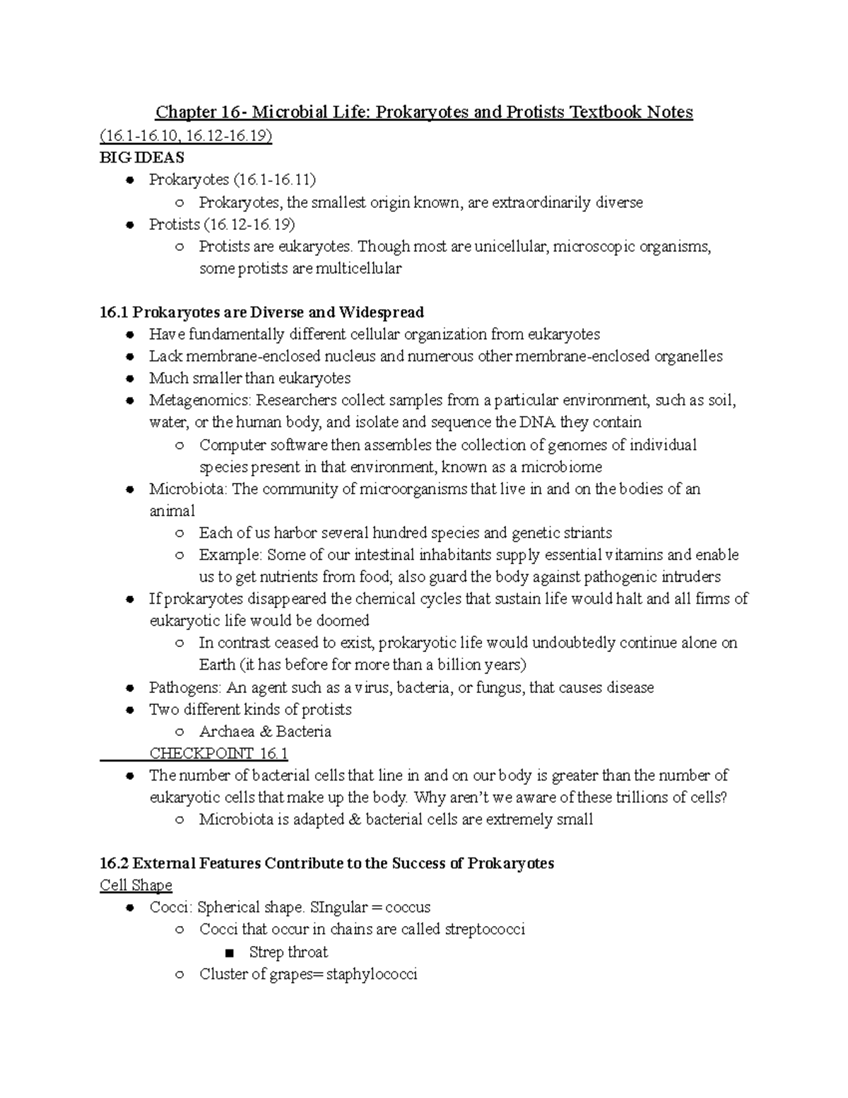 Chapter 16 Textbook Notes - Chapter 16- Microbial Life: Prokaryotes and ...