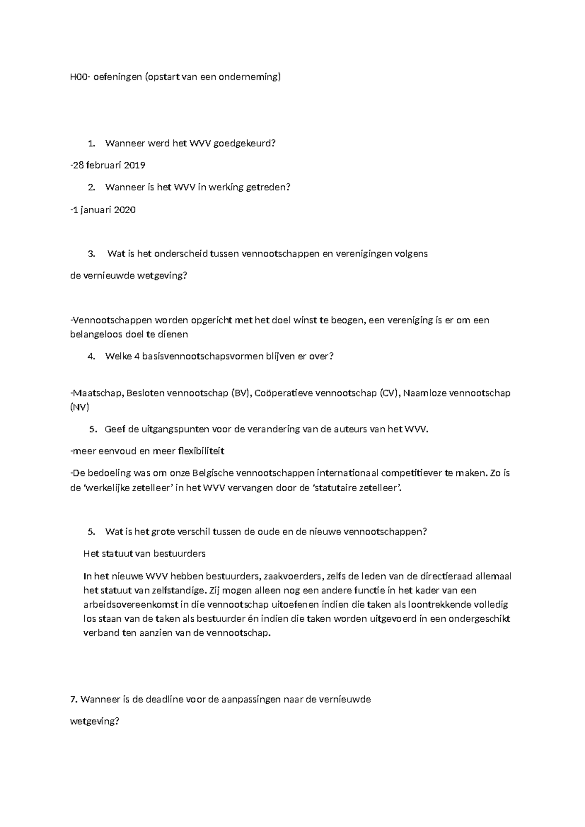 H00-oefeningen boekhoudrecht - H00- oefeningen (opstart van een ...