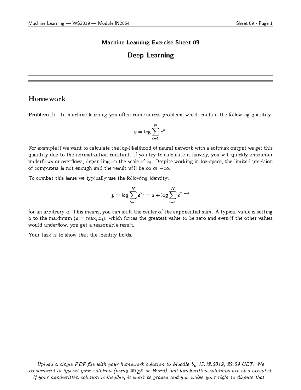 Exercise solution 09 deep learning - Machine Learning Exercise Sheet 09 Deep Learning Homework ...