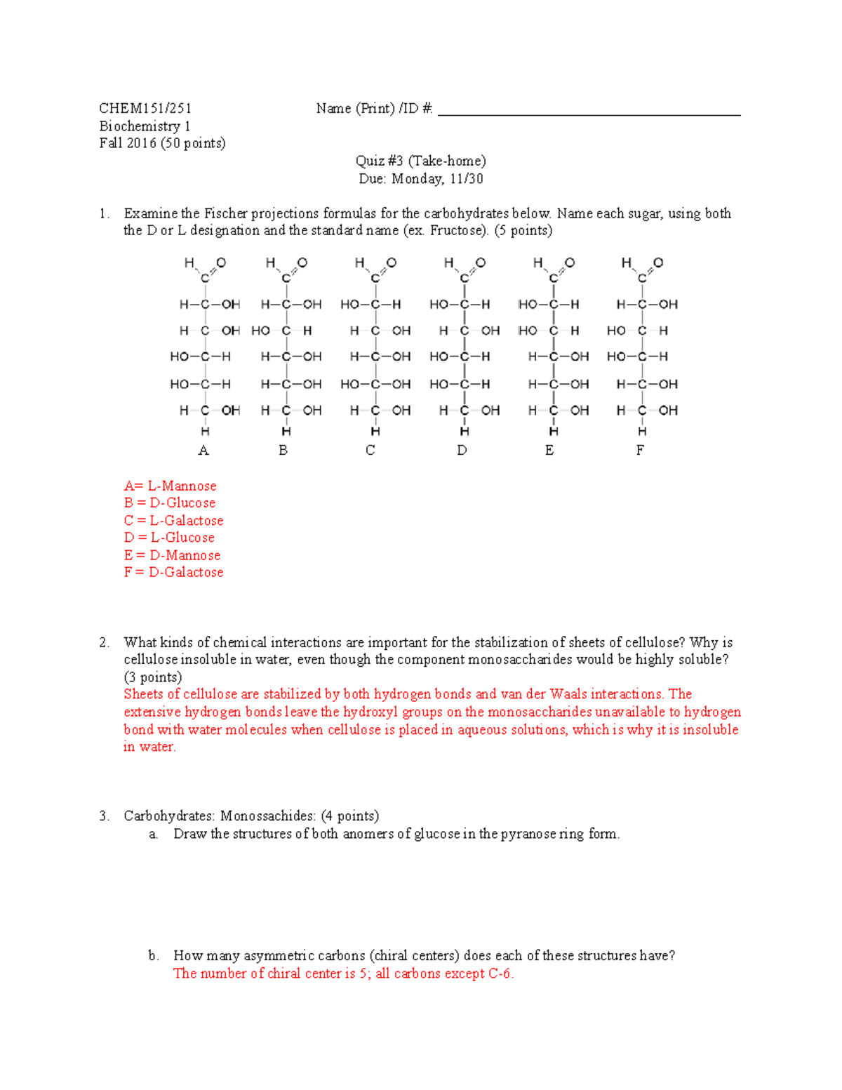 CHEM 151 (Quiz 3) - CHEM151/251 Name (Print) /ID ...