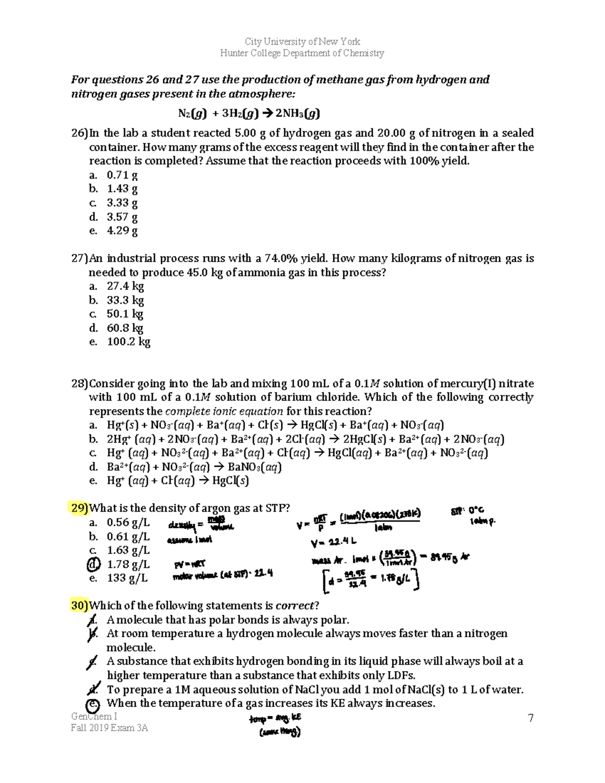 General Chemistry I 2019 Exam 3 Part 6 - City University of New York ...