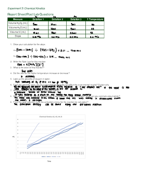 Experiment 3 - Report Sheet-Post-Lab Questions - Experiment 3: Chemical ...