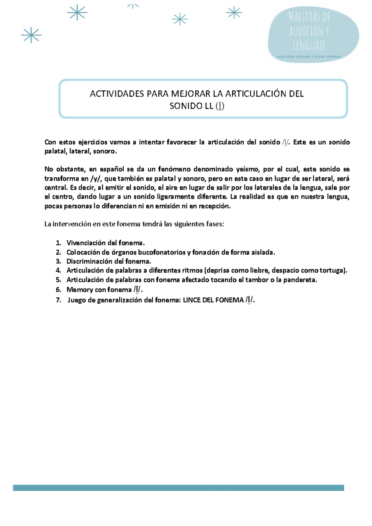 Fonema Ll Actividades para articulacion - ACTIVIDADES PARA MEJORAR LA ...