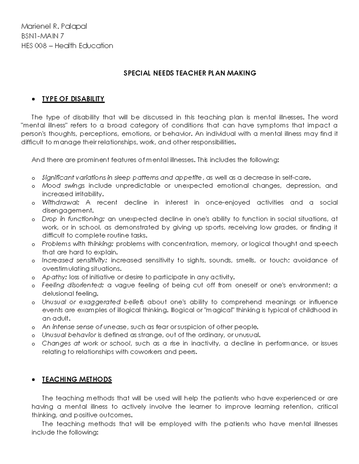 Palapal Marienel Main 7 - Marienel R. Palapal BSN 1 - MAIN 7 HES 008 ...