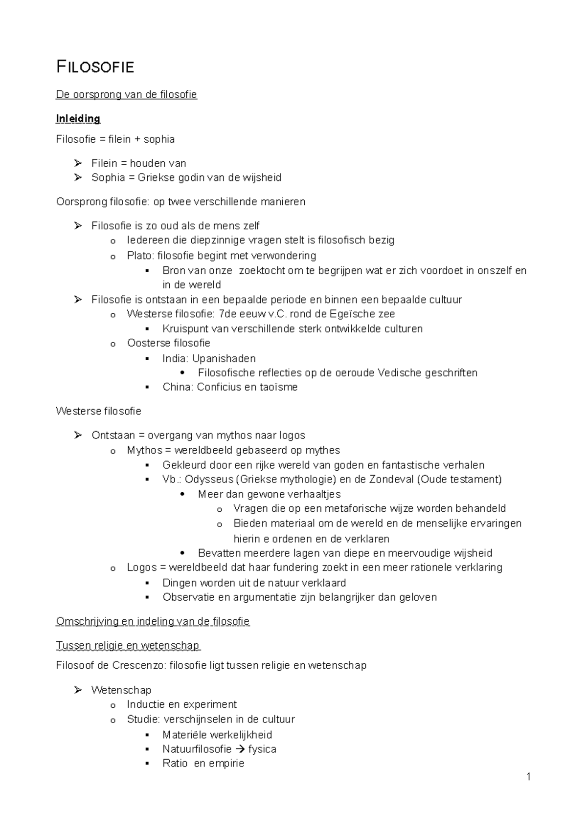 Filosofie eerste jaar sw (volledige samenvatting) - FILOSOFIE De oorsprong van de filosofie ...
