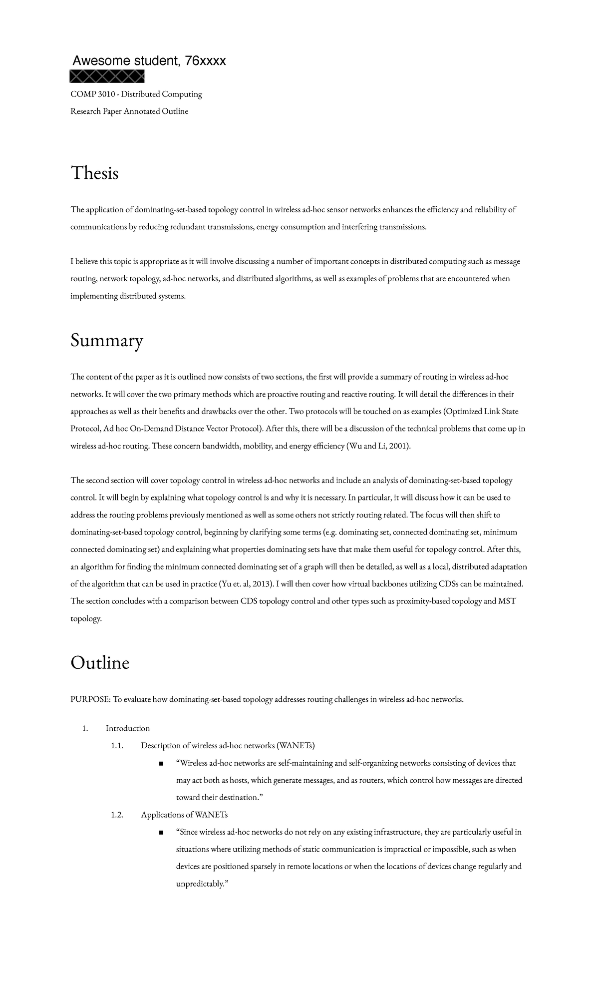 COMP3010 - Annotated Outline example - FMLY 1000 - U of M - Studocu