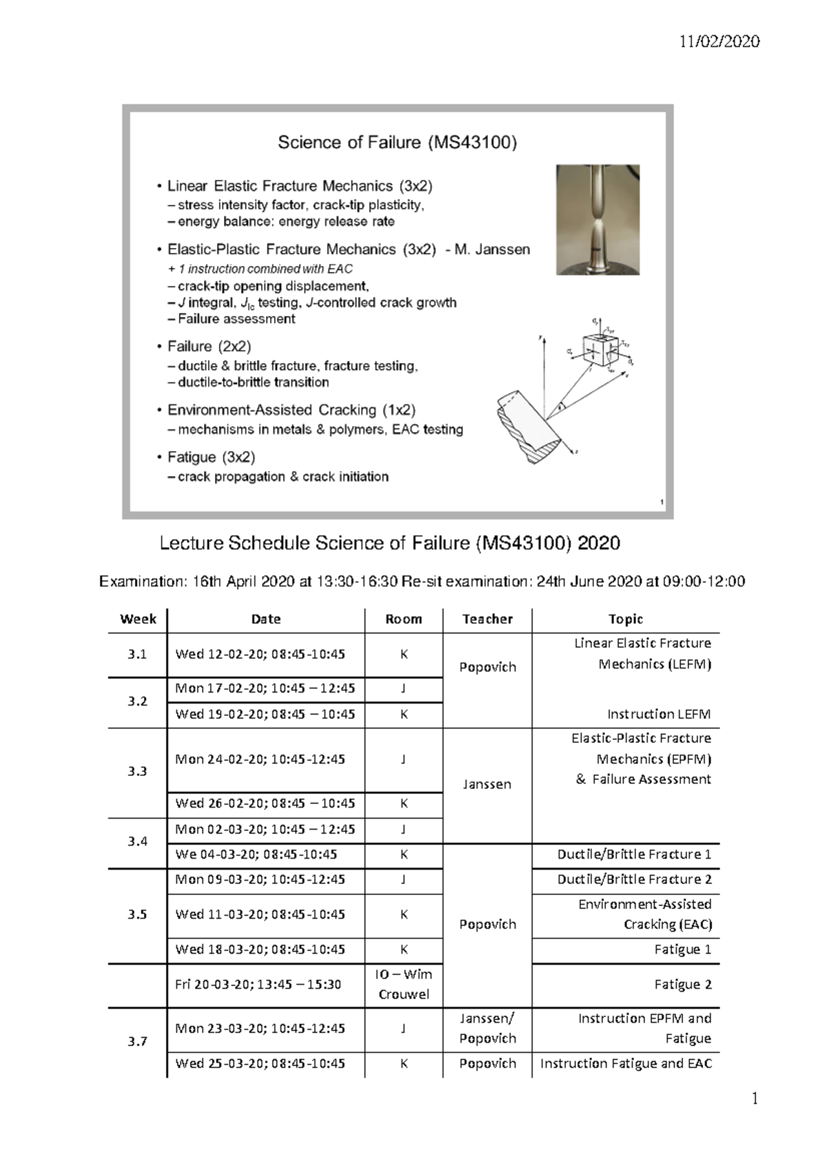 1. LEFM lecture 1 - Linear elastic fracture mechanics deel 1 - Lecture ...