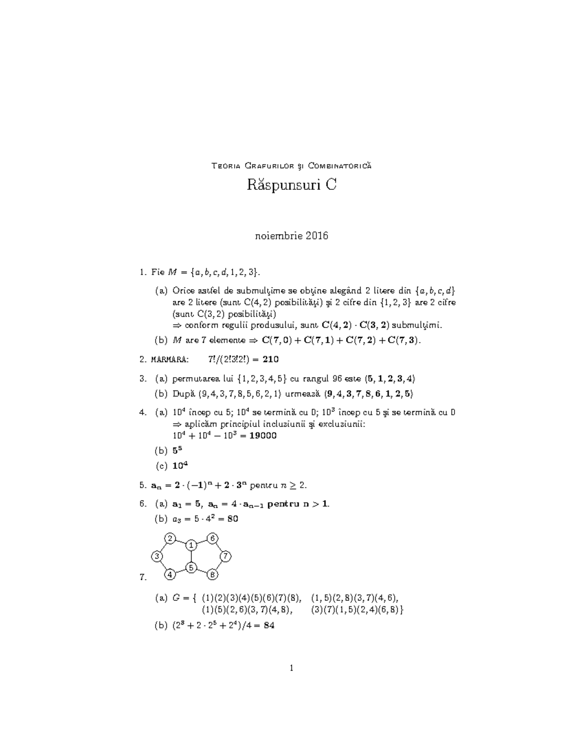 recapitulare, exercitii, grafuri - Teoria Grafurilor s ̧i Combinatorica ...