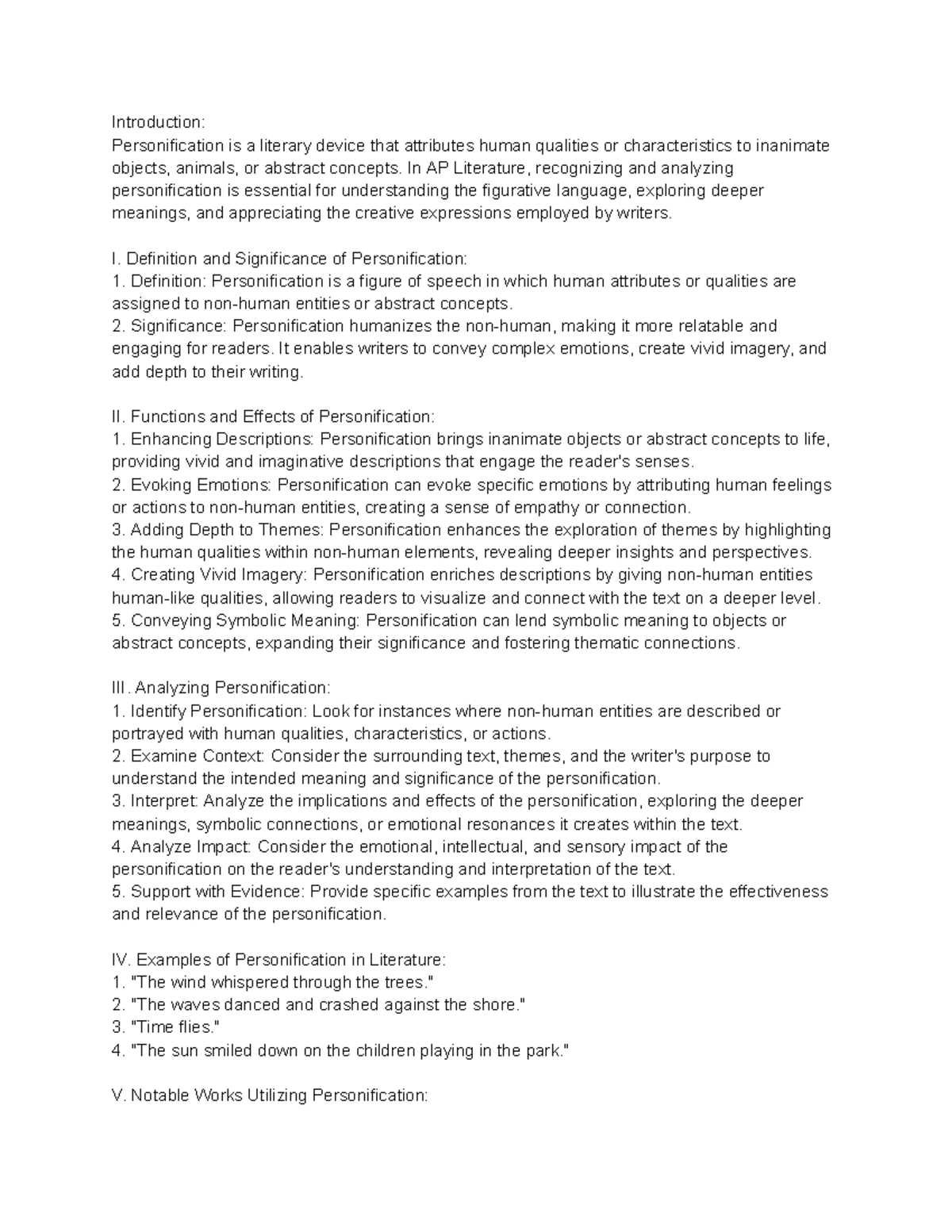 Personification in AP Literature - Introduction: Personification is a ...