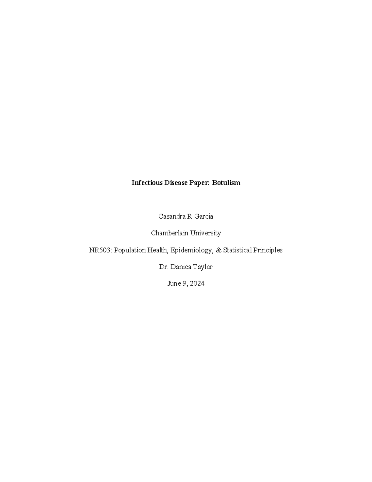 Infectious Disease Paper Botulism Final - Infectious Disease Paper ...