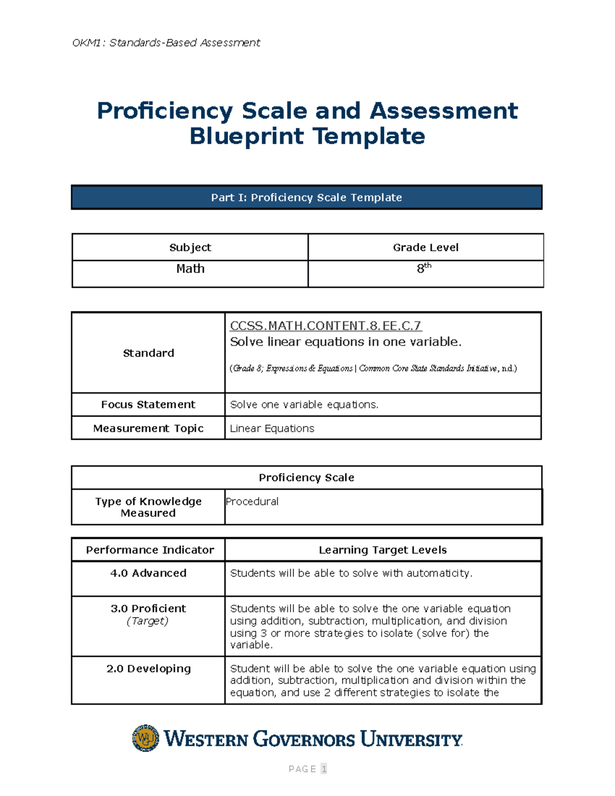 OKM1-Proficiency Scale and Assessment-1 - OKM1: Standards-Based ...
