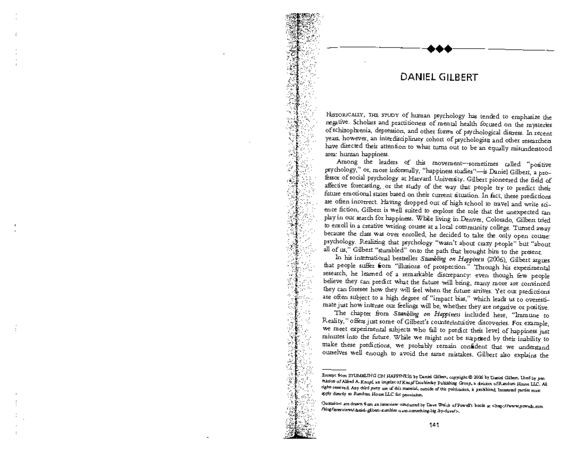 Gilbert Immune to Reality-An explanation of the Psychological Nature ...