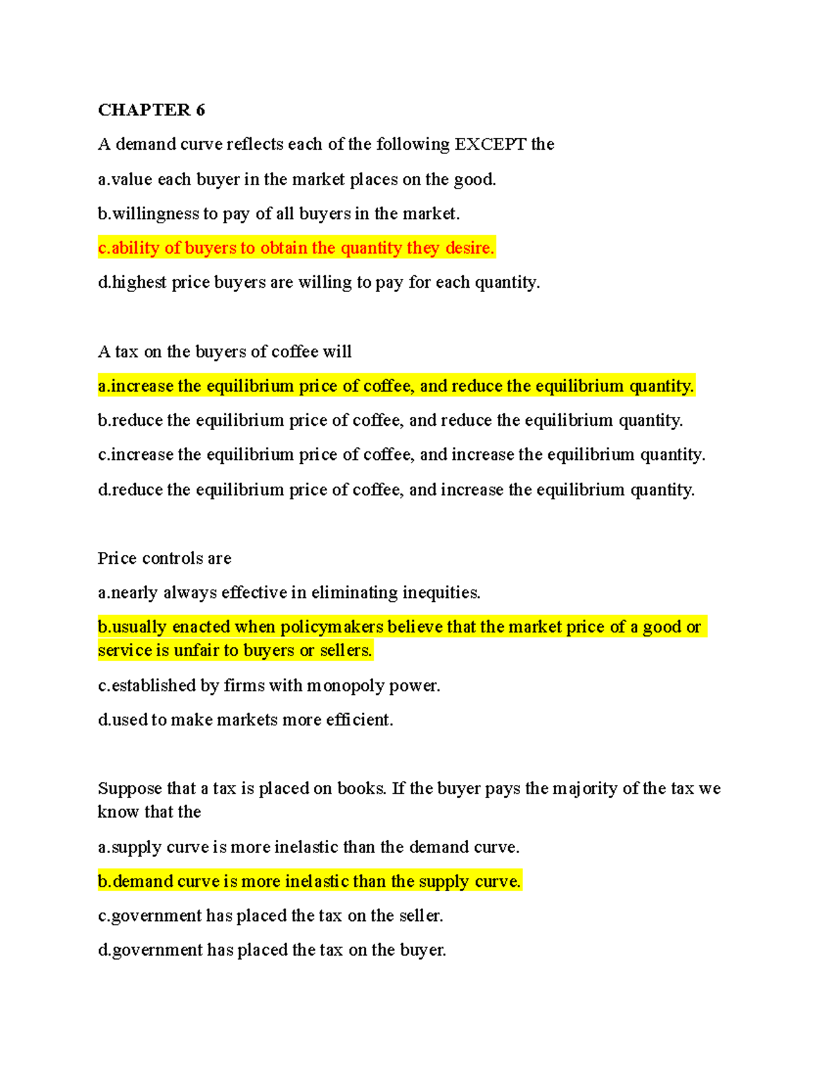 CHAP 6 - multiple choices of microeconomics UEH for reviewing - CHAPTER 6 A demand curve ...