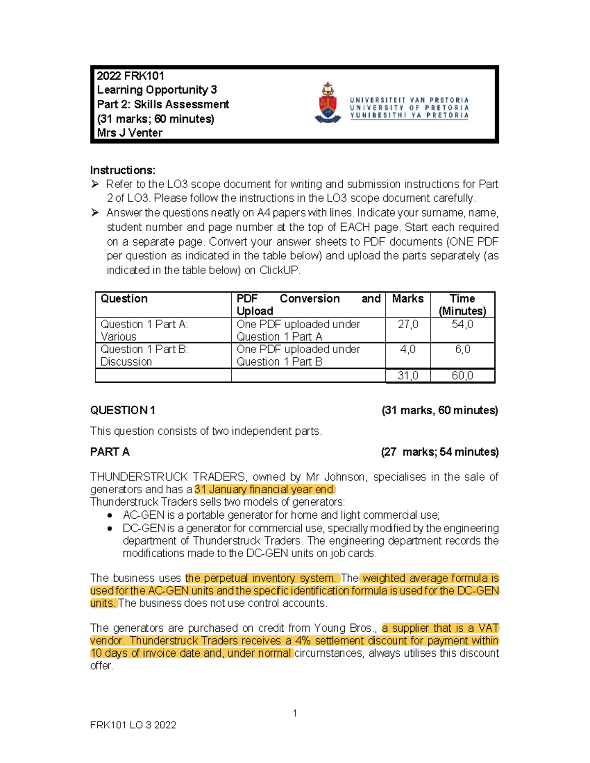 LO 3 2022 Question - lo3 - 1 2022 FRK Learning Opportunity 3 Part 2: Skills Assessment (31 marks ...