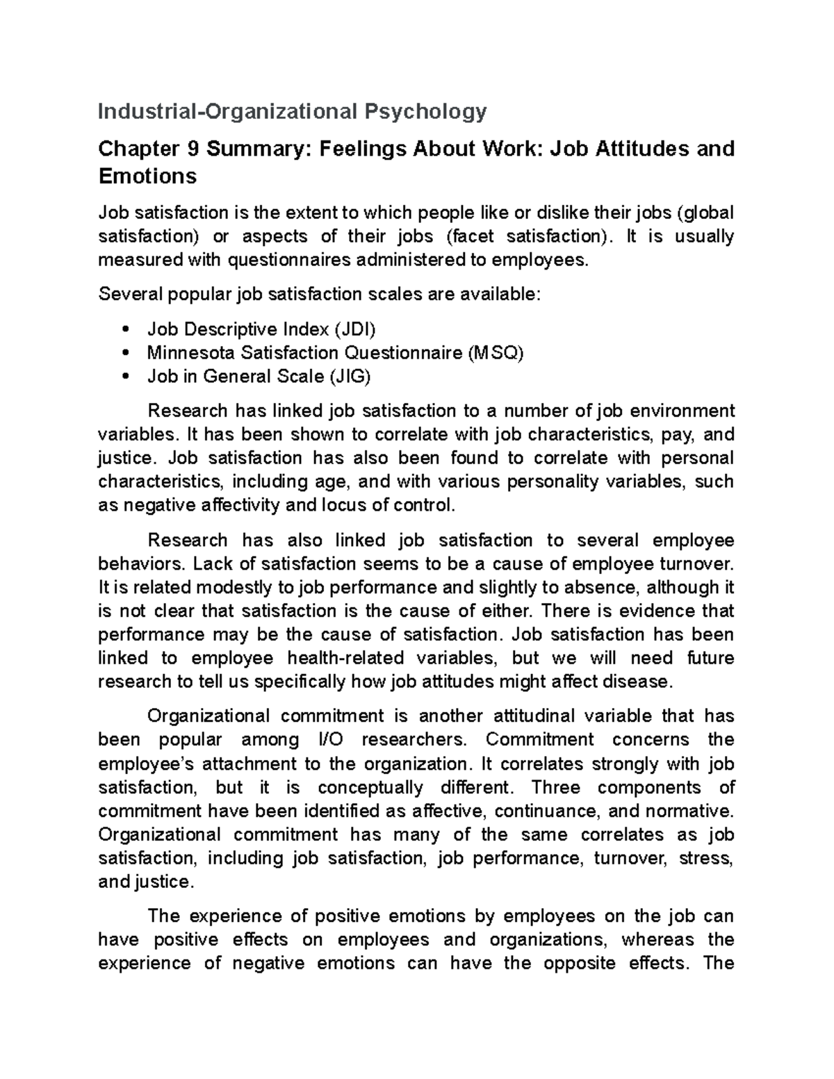 Feelings About Work- Job Attitudes and Emotions - Industrial ...