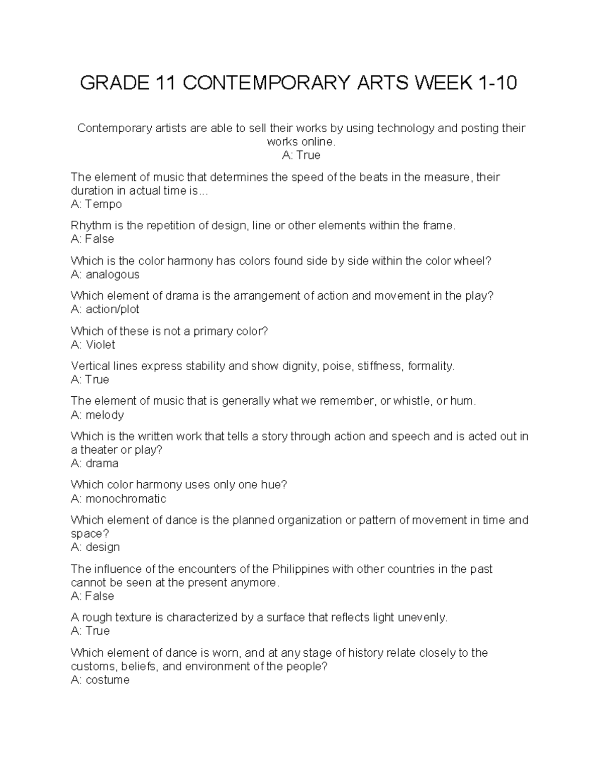 CPAR Grade 11 WEEK 1-10 - GRADE 11 CONTEMPORARY ARTS WEEK 1 ...