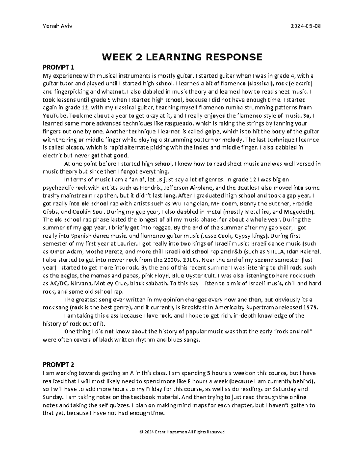 Learning Response Prompts Week 2 - Yonah Aviv 2024 - 09 - 08 © 202 4 ...