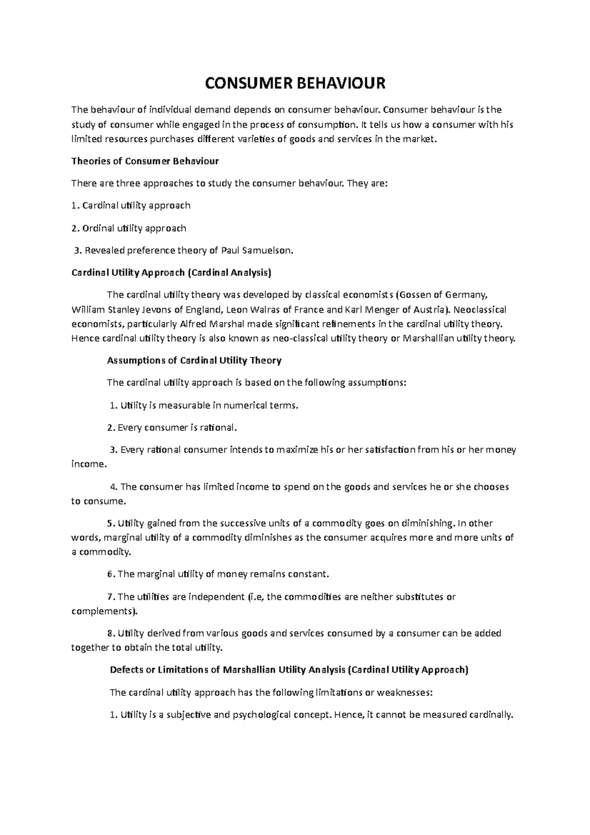 Economics, Consumer Behaviour - CONSUMER BEHAVIOUR The behaviour of ...