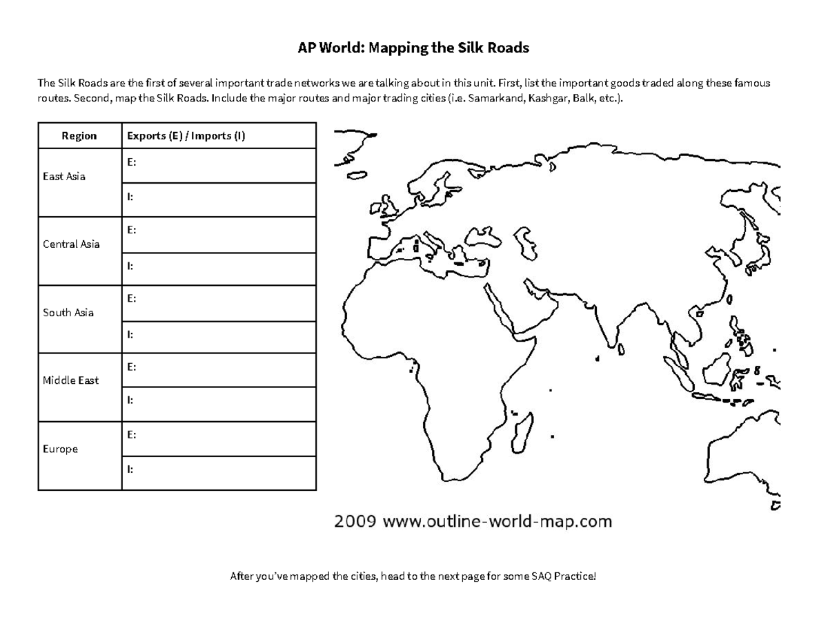Mappingthe Silk Roads Activity FORM - AP World: Mapping the Silk Roads ...