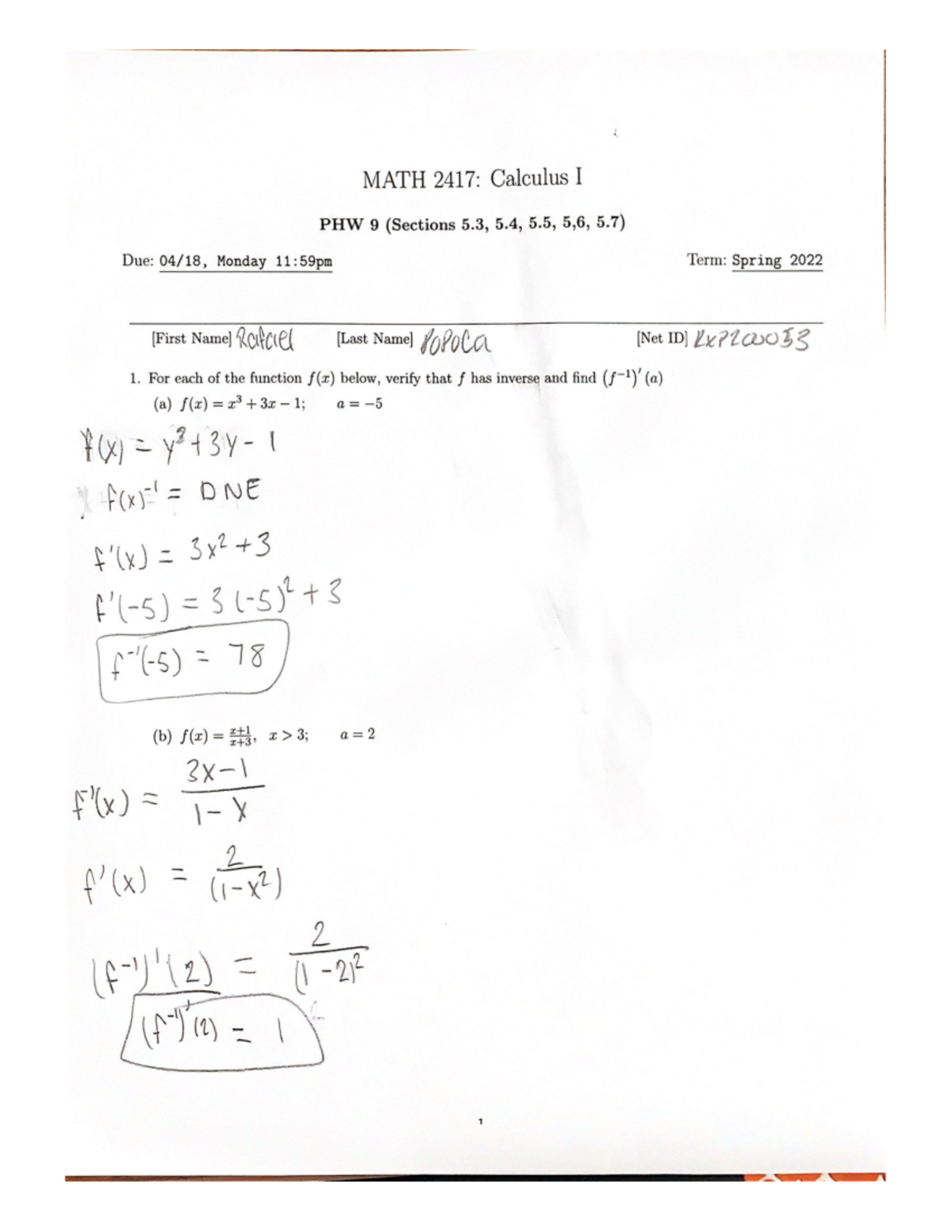 Phw9 - homework - MATH 2417 - Studocu