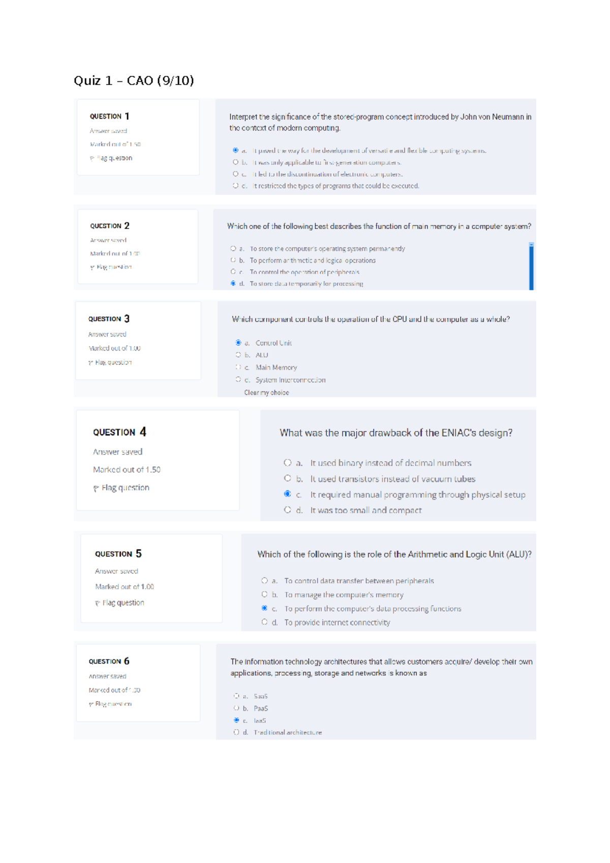 Quiz 1 Computer Architecture And Organisation Quiz 1 Cao 9 10