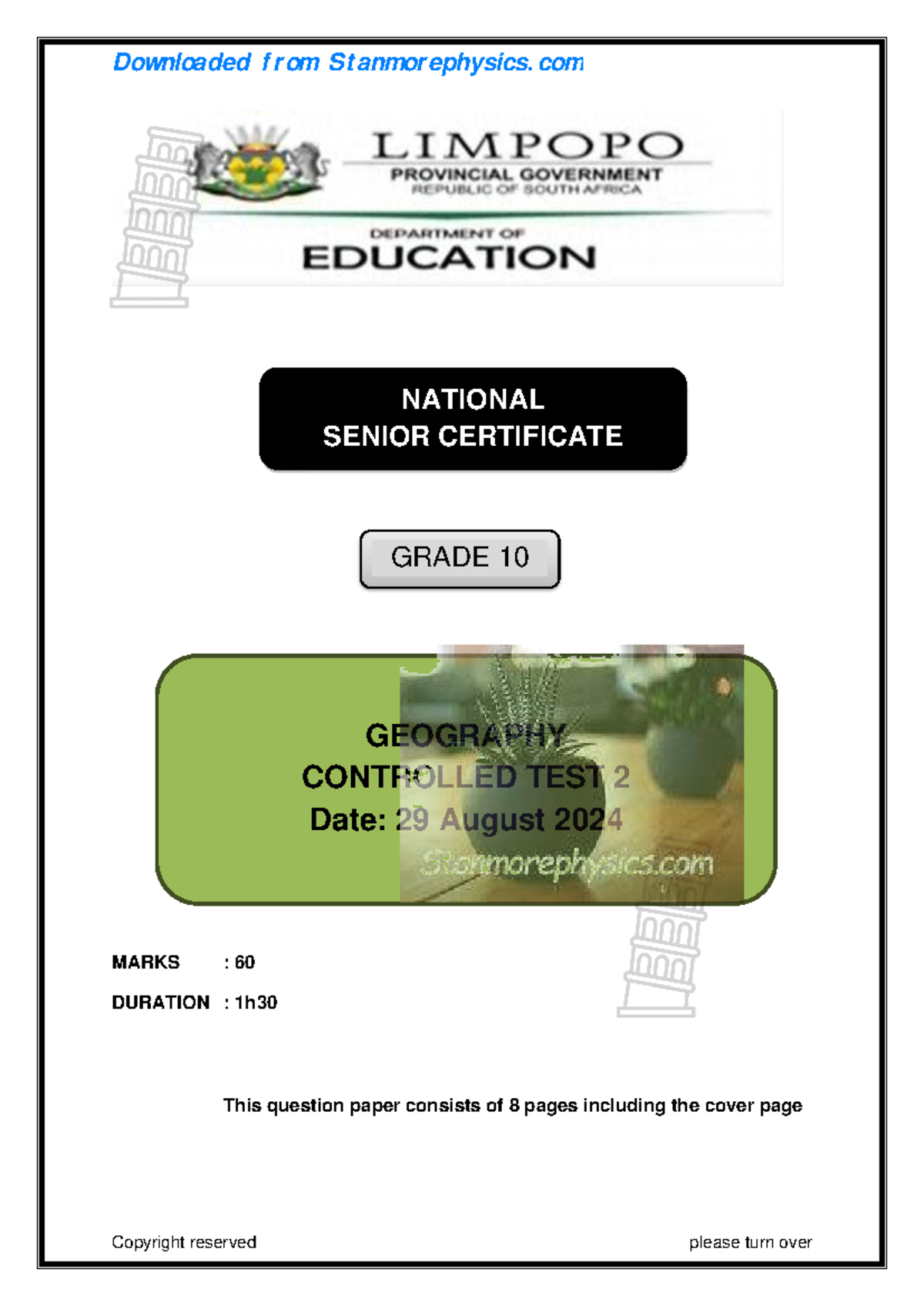 LP SS Geography Grade 10 September 2024 QP and Memo - MARKS : 60 ...