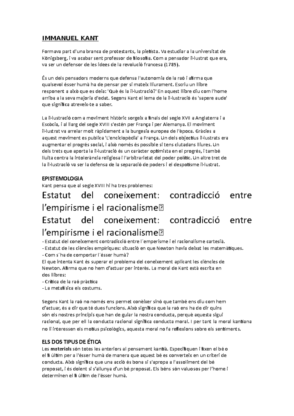 Immanuel KANT - IMMANUEL KANT Formava part d'una branca de protestants ...