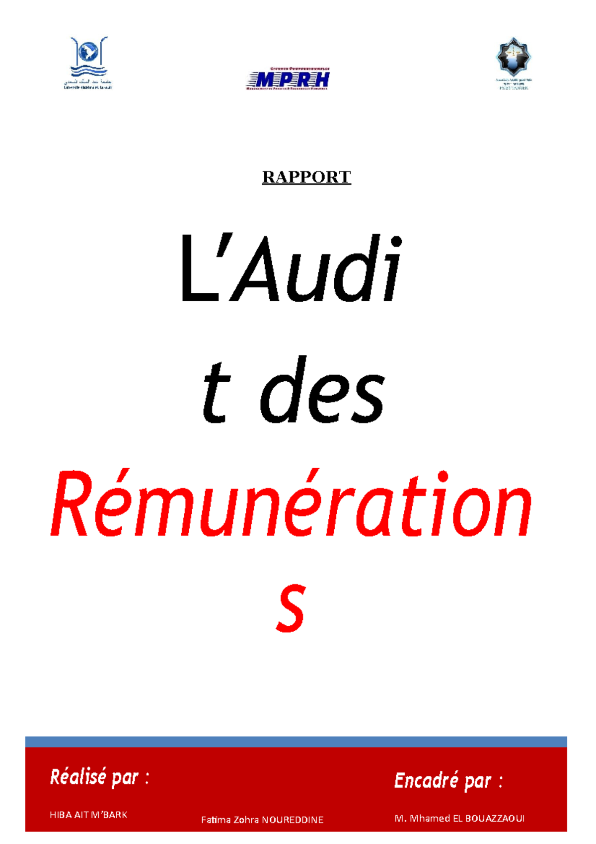 411806656 Audit de Remuneration - RAPPORT L’Audi t des Rémunération s ...