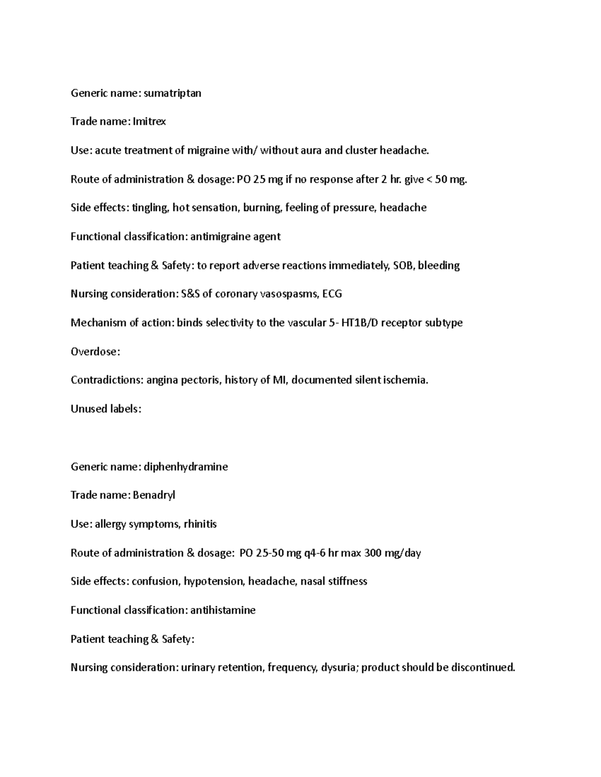 Drug cards for week - Generic name: sumatriptan Trade name: Imitrex Use ...