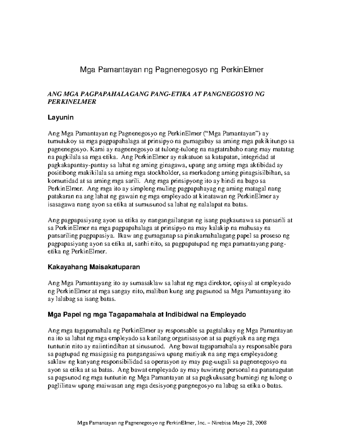 Standards of Business Conduct Tagalog - Mga Pamantayan ng Pagnenegosyo ...