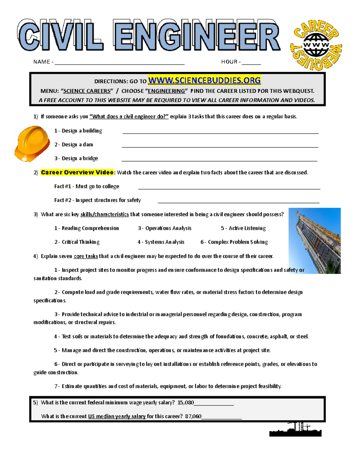 Copy of Career Webquest - Civil Engineer 2022 - NAME