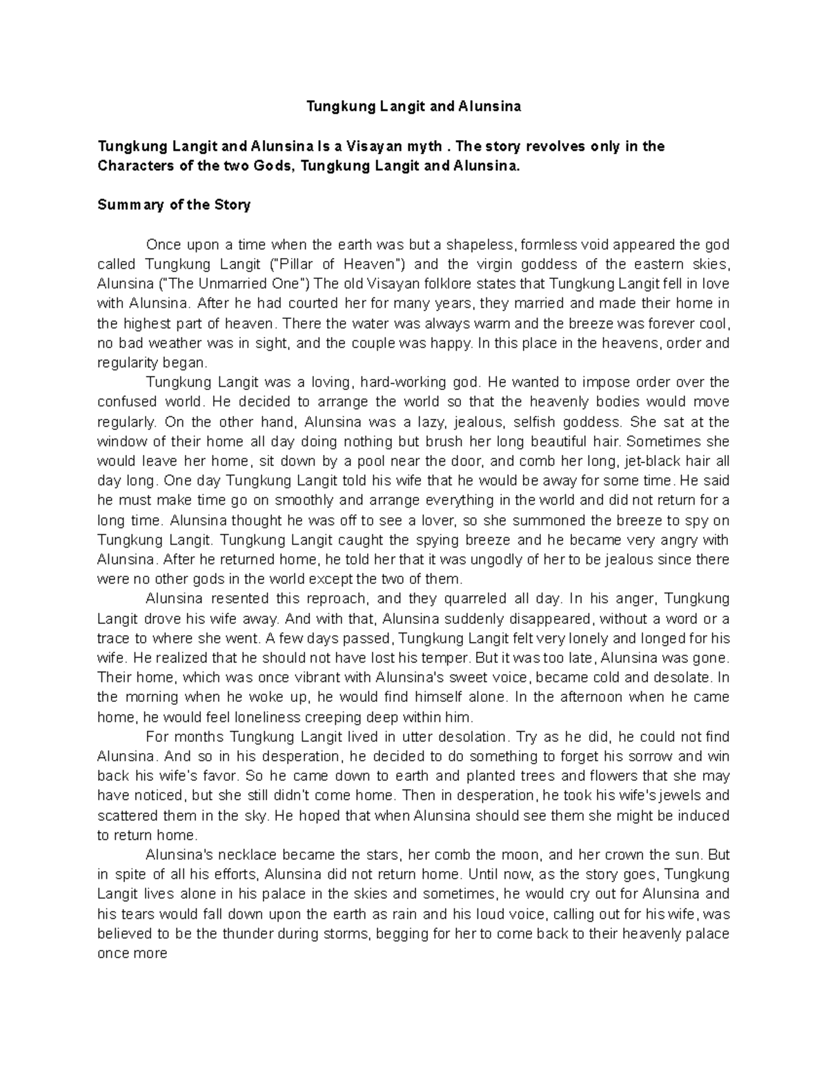 Tungkung Langit and Alunsina - Tungkung Langit and Alunsina Tungkung ...