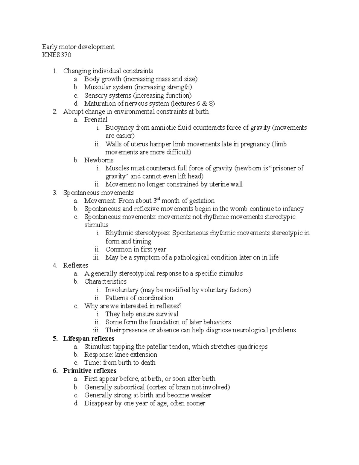 Early motor development - Early motor development KNES Changing ...