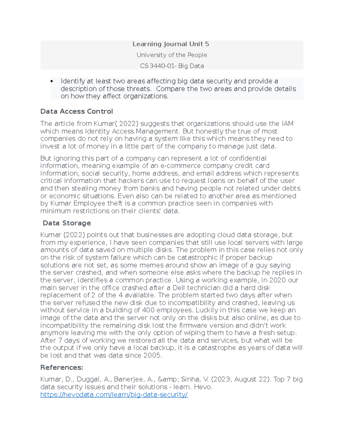 Learning Journal Unit 5 - Compare the two areas and provide details on ...