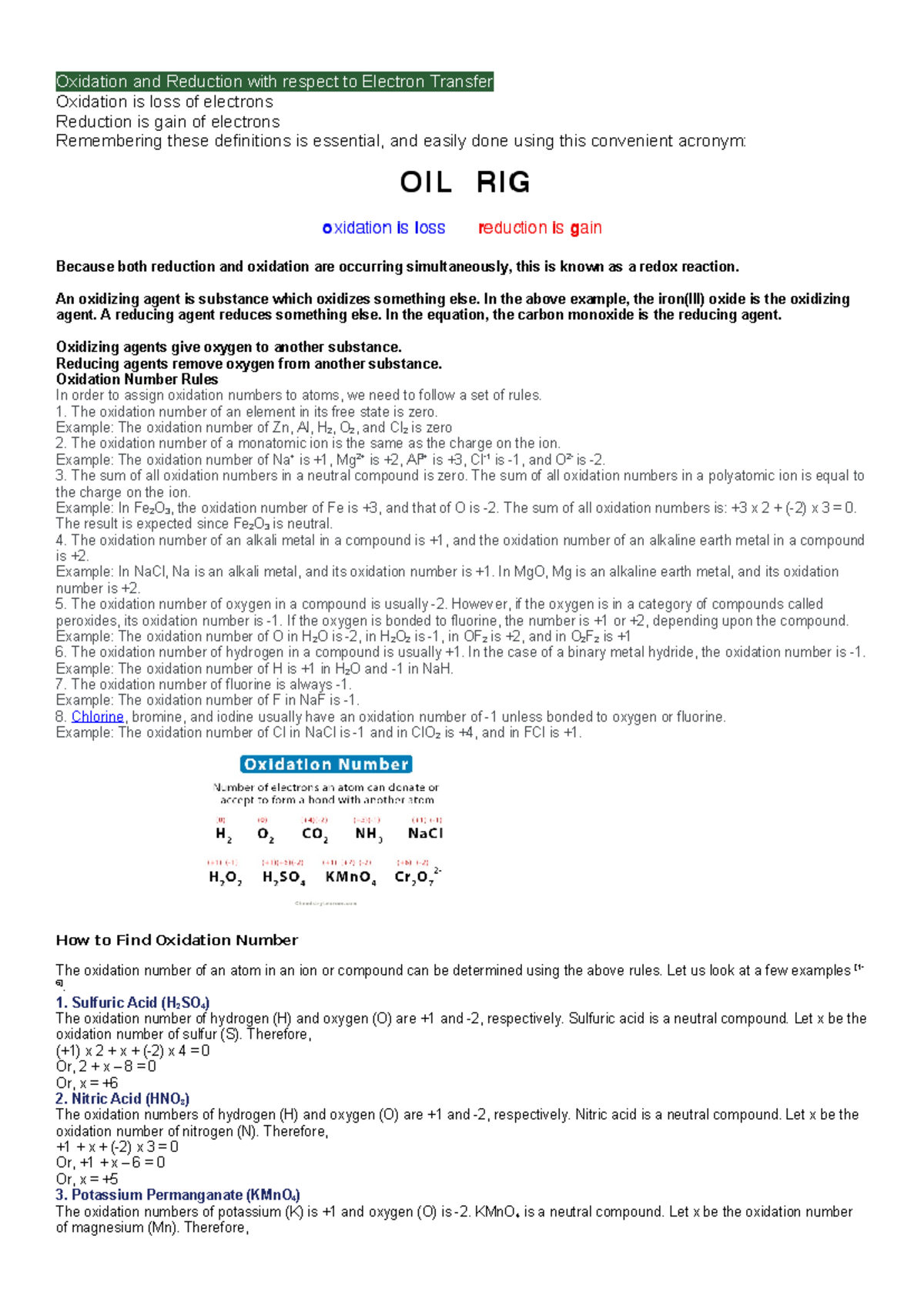 Redox - Oxidation and Reduction with respect to Electron Transfer ...