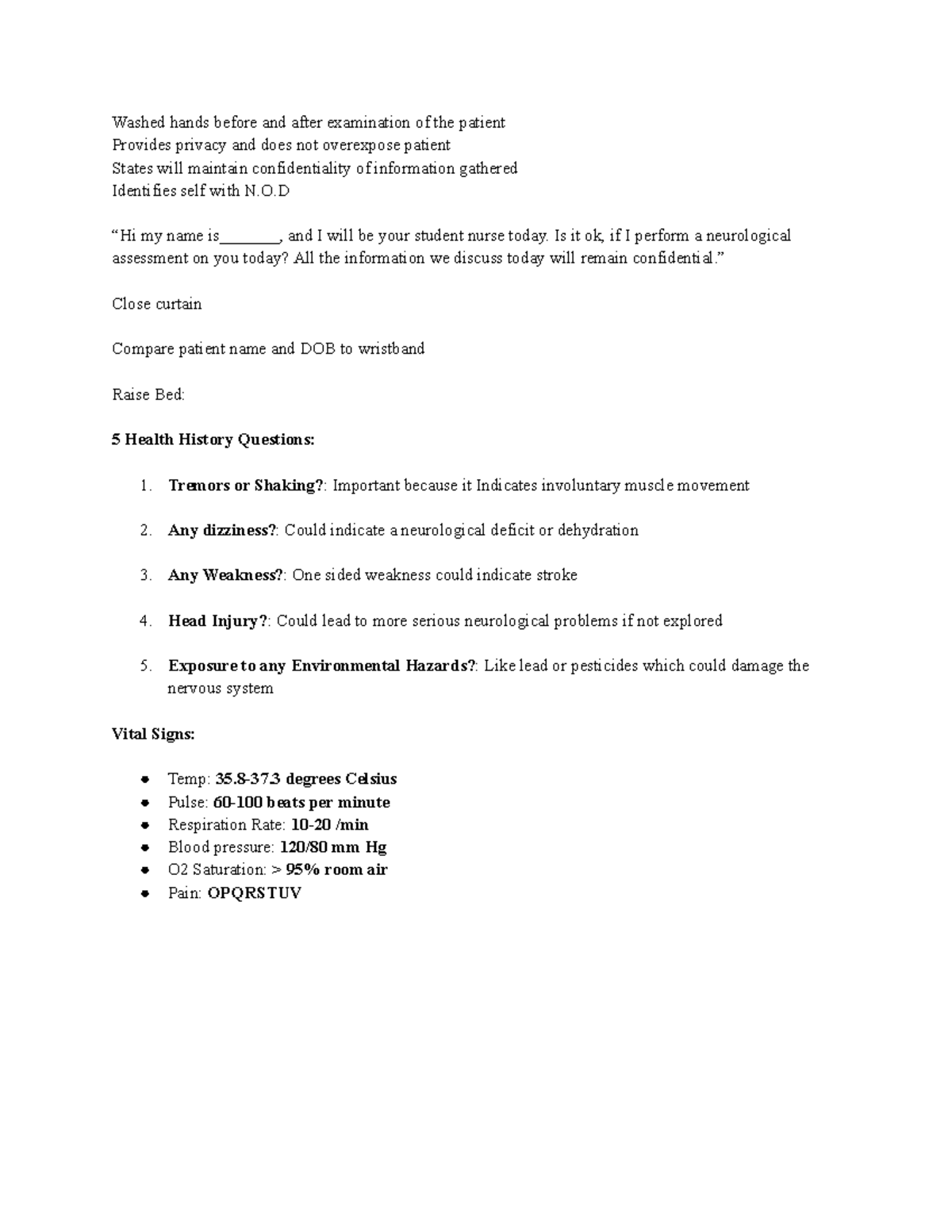 Neurological OSCE - Washed hands before and after examination of the ...