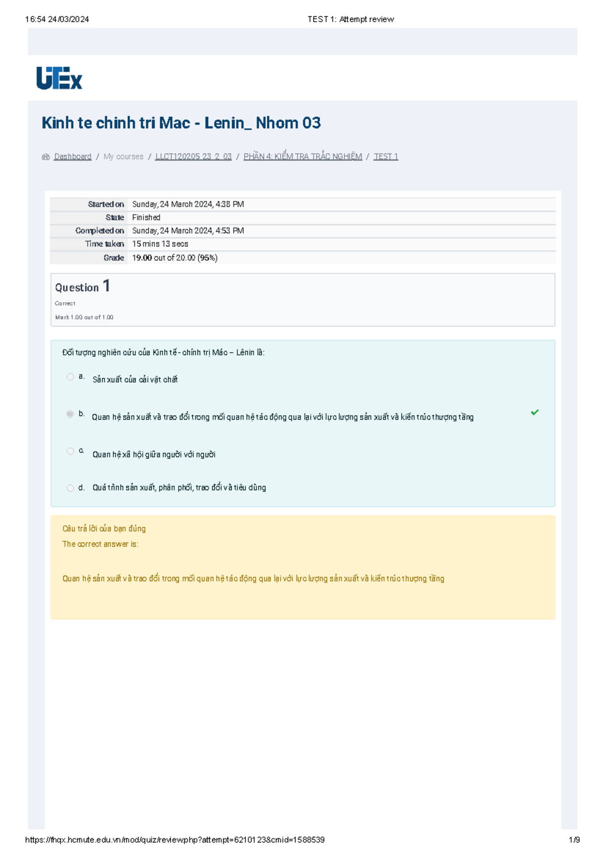 TEST 1 Attempt review - safsd sdf - Dashboard / My courses / LLCT120205 ...