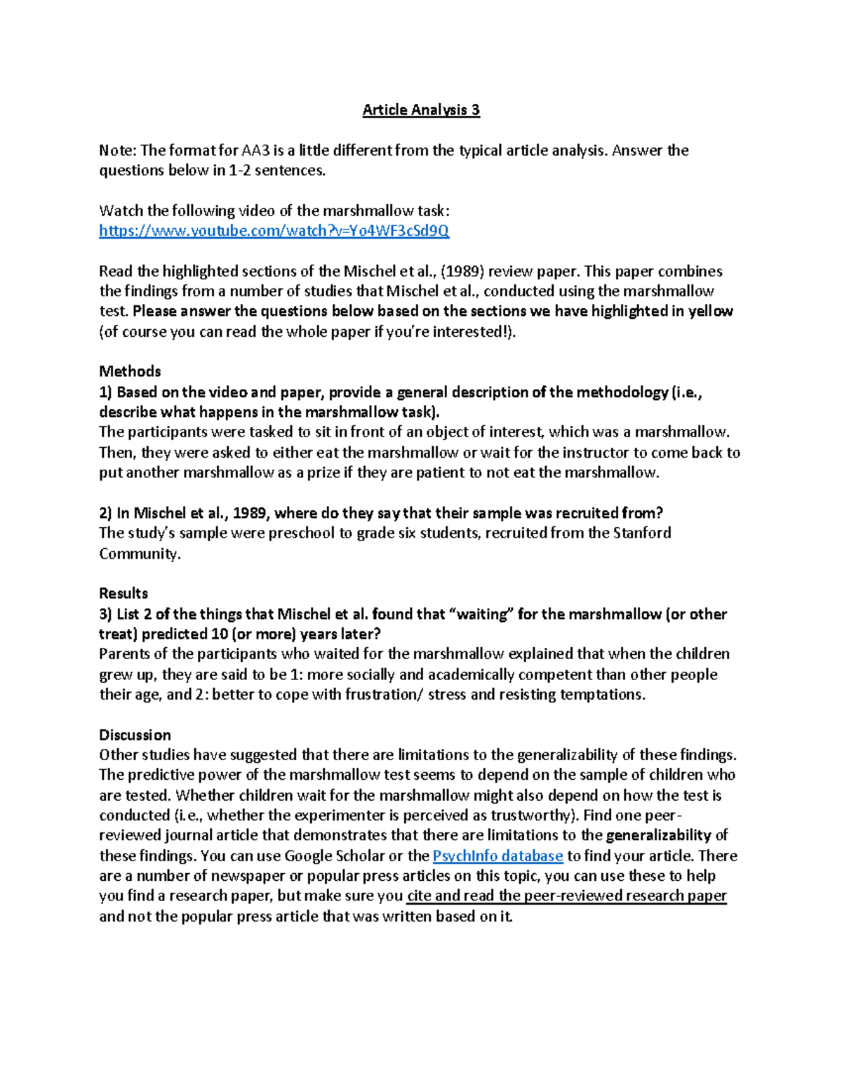 Psych 10 - Professor Clark - Article Analysis 3 Worksheet - Article ...
