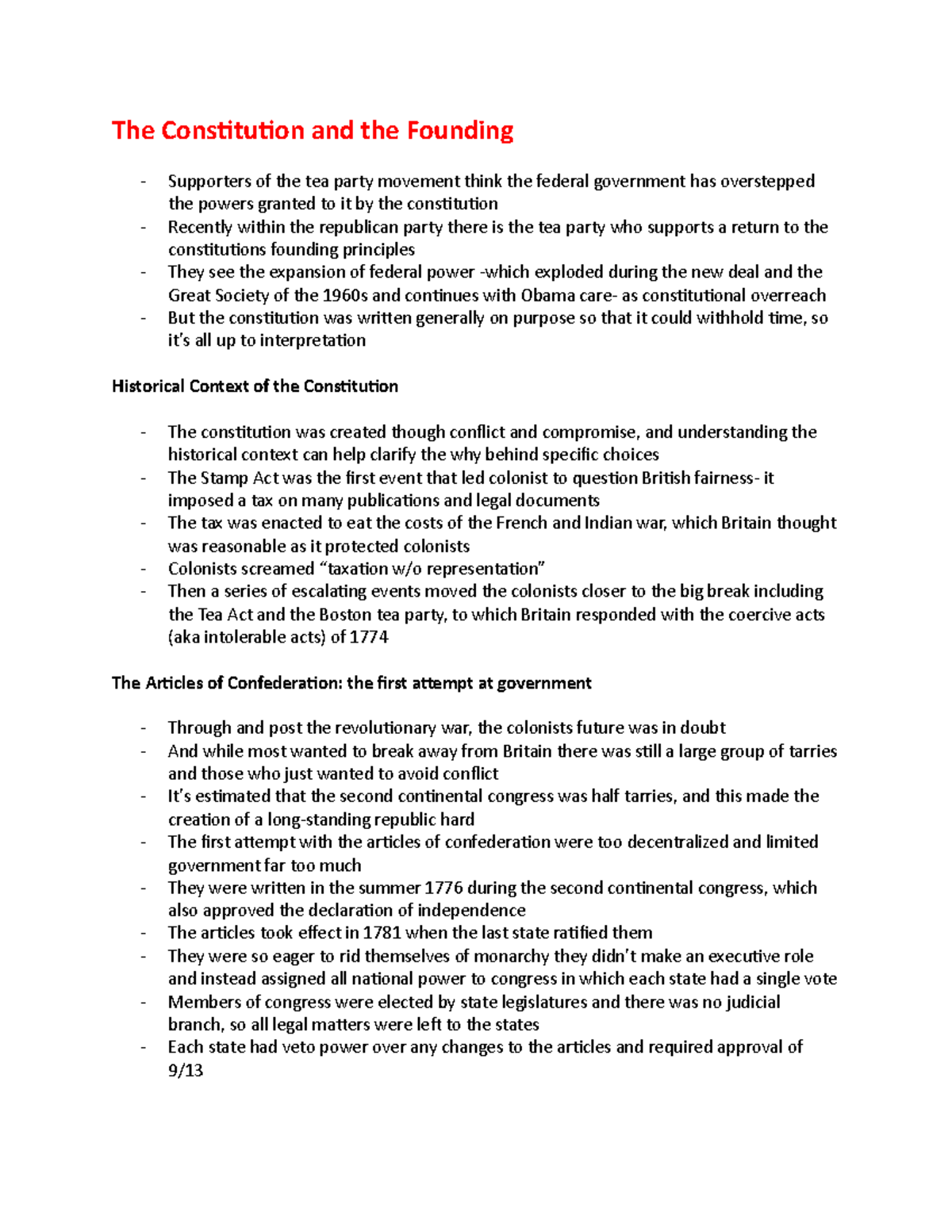 Chapter 2 Notes - The Constitution and the Founding Supporters of the ...