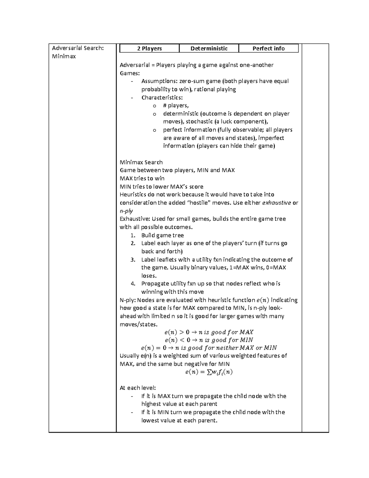 COMP472 Final notes - part 3 - Adversarial Search: Minimax 2 Players ...