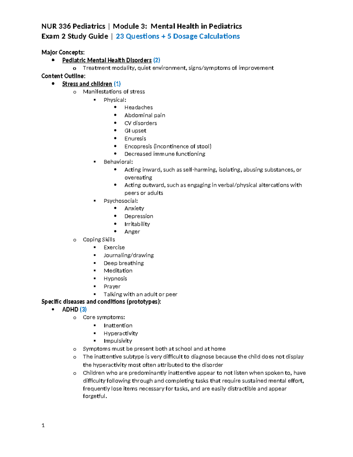 Module 3 Mental Health Study Guide REV 01 2024 - Exam 2 Study Guide ...