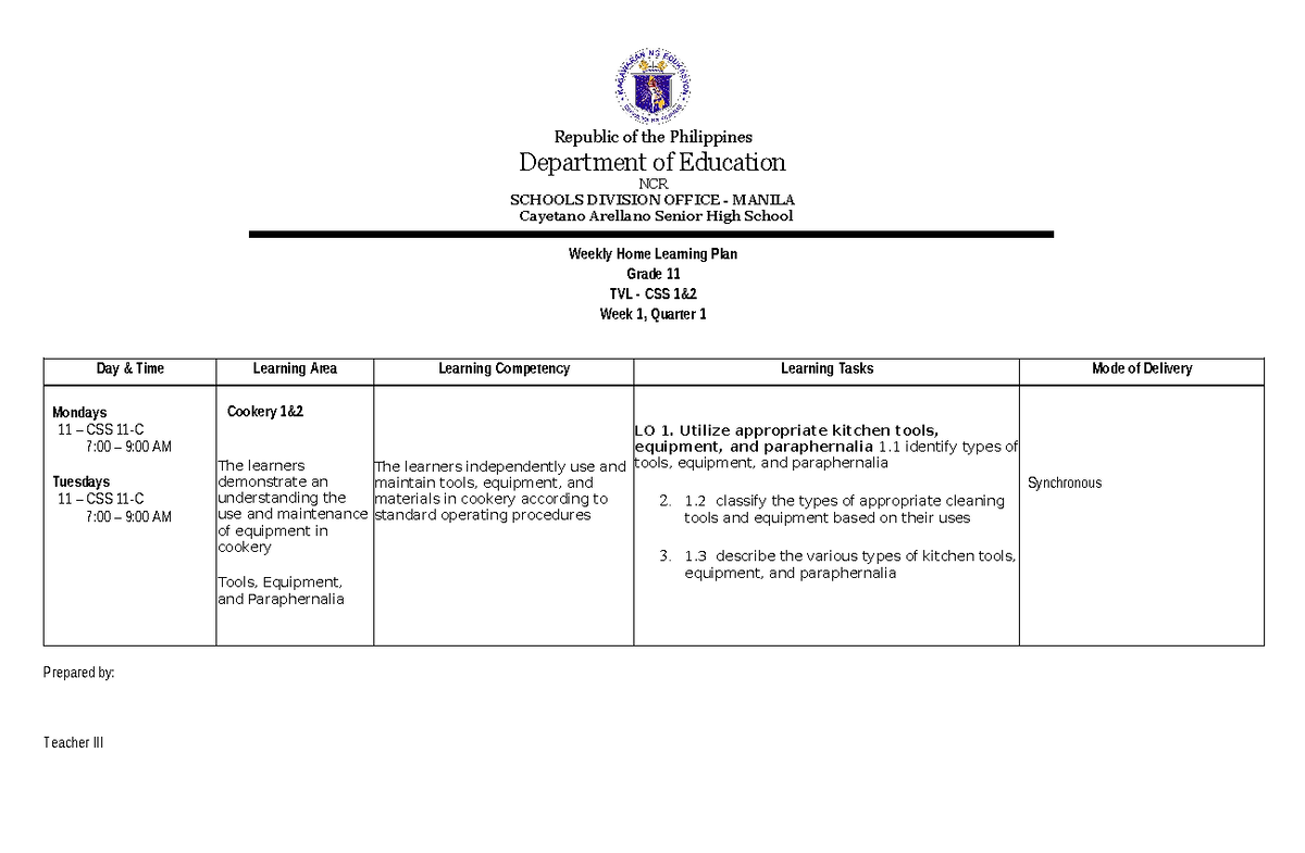 LP-CSS-11 - .lesson plan - Republic of the Philippines Department of ...