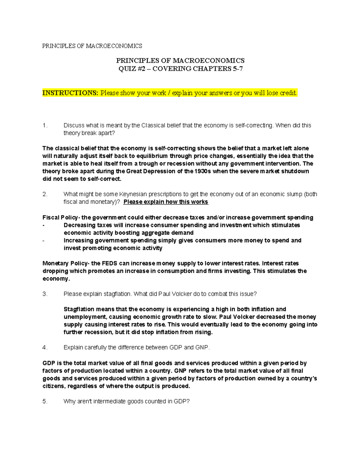 Macro- Quiz 2 - PRINCIPLES OF MACROECONOMICS PRINCIPLES OF ...